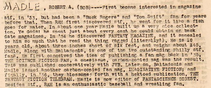 Robert A. Madle in 1930s Fandom | First Fandom Experience